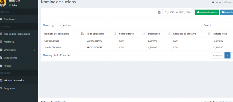 sistema de control de asistencia de personal en php y mysql y nomina - Compra Código Fuente de ...