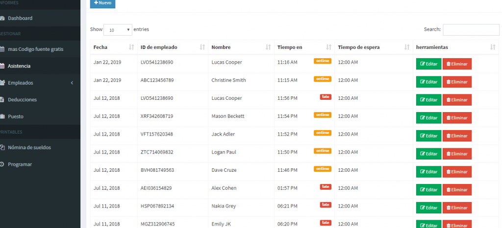 sistema de control de asistencia de personal en php y mysql y nomina - Compra Código Fuente de ...