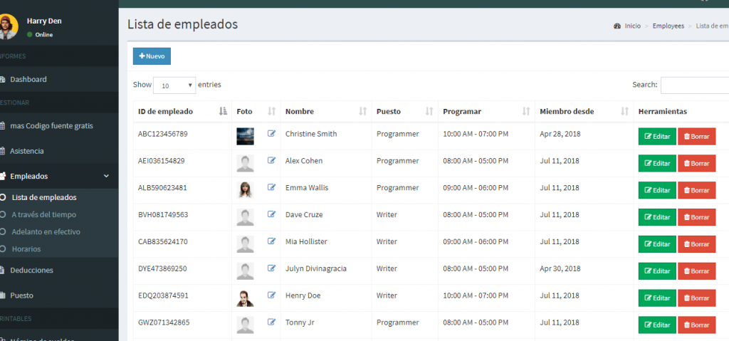 sistema de control de asistencia de personal en php y mysql y nomina - Compra Código Fuente de ...