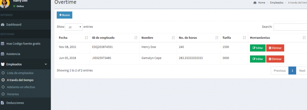 sistema de control de asistencia de personal en php y mysql y nomina - Compra Código Fuente de ...